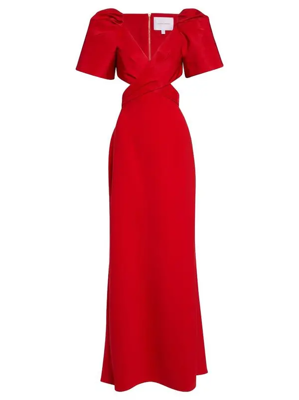 Carolina Herrera Bell Sleeve Crossover Faille & Crepe Gown - Herrera Red