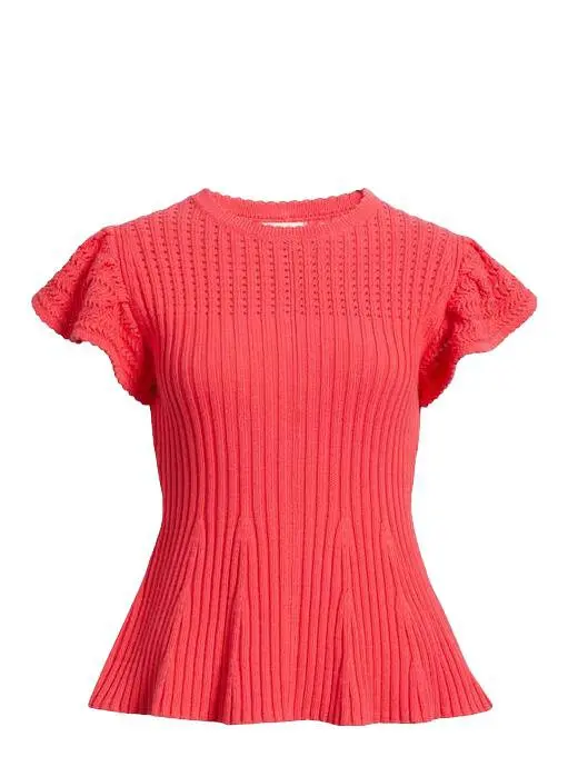 Caslon Flutter Sleeve Linen Blend Sweater - Red Geranium
