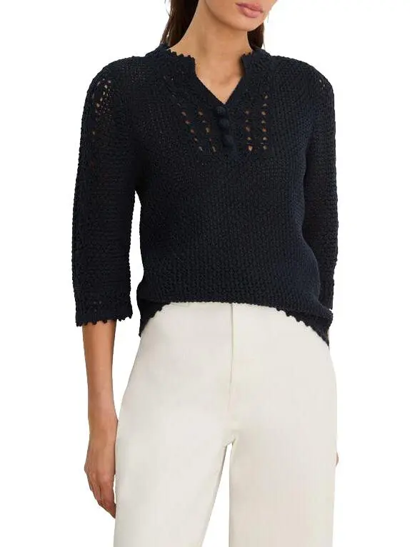 NIC+ZOE Semisheer Cotton-blend Sweater - Dark Indigo