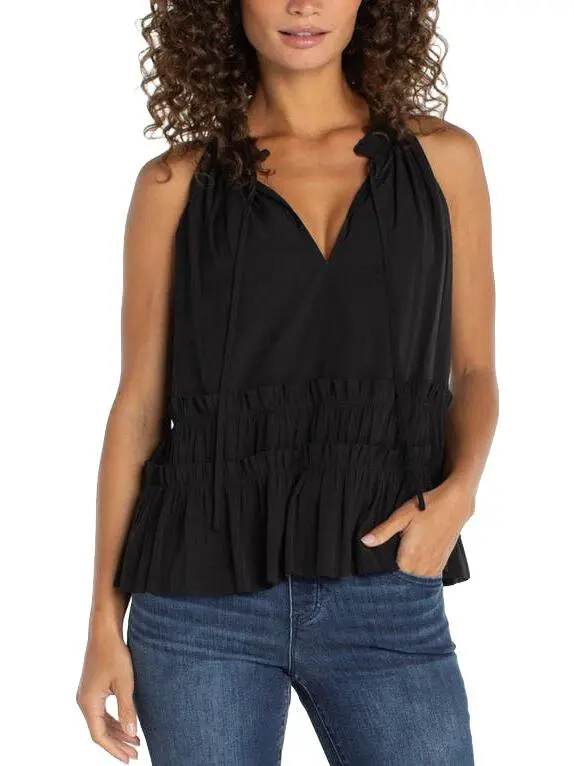 LIVERPOOL Ruffle Tie Neck Sleeveless Top - Black