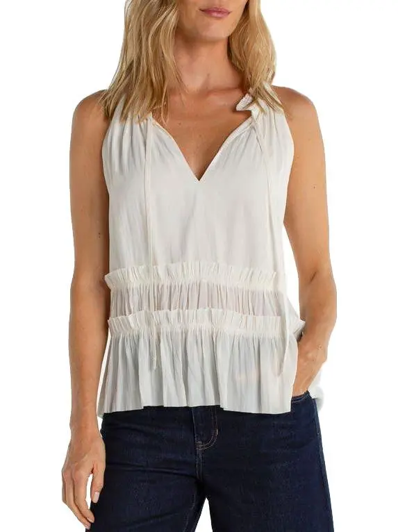 LIVERPOOL Ruffle Tie Neck Sleeveless Top - Whipped Cream