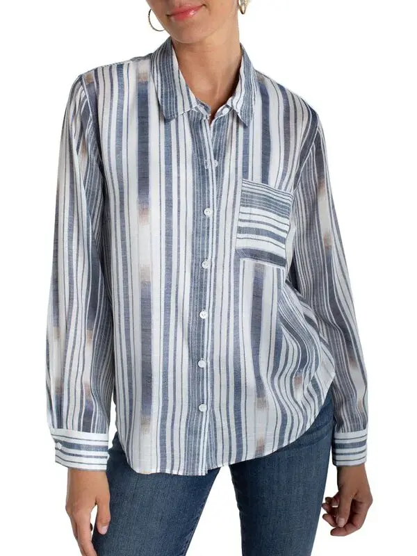 LIVERPOOL Striped Button-up Shirt - White Chambray