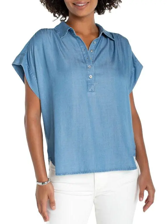 LIVERPOOL Popover Chambray Top - Sunlit Blue