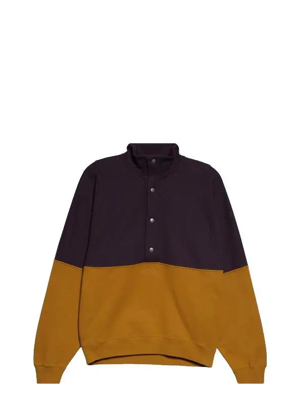 Saint Laurent Colorblock Cotton Fleece Half Snap Sweatshirt - Raisin/miel Fonce