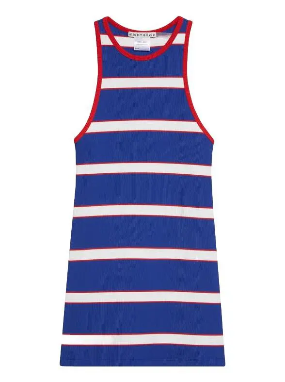Alice + Olivia Pania Stripe Rib Racerback Tank - Blue Stripe