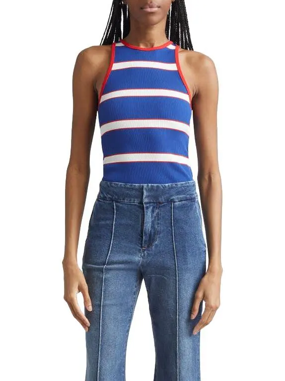 Alice + Olivia Pania Stripe Rib Racerback Tank - Blue Stripe