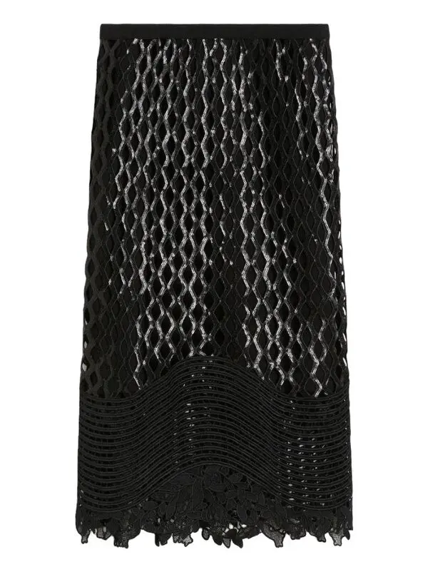 Max Mara Sequinned Mesh Midi Skirt - Black