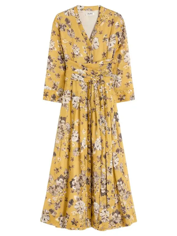 Max Mara Printed Ramie Canvas Shirt Dress - Lemon