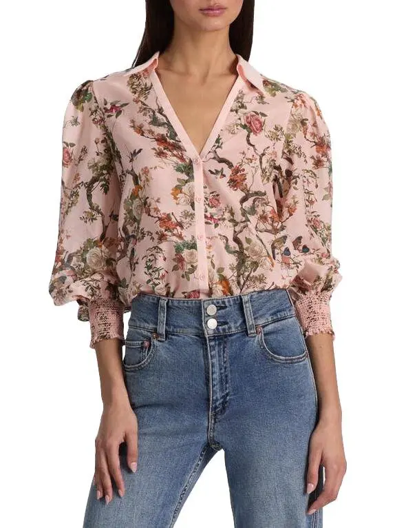 Alice + Olivia Charis Cotton & Silk Floral Shirt - Sunset Grove English Rose