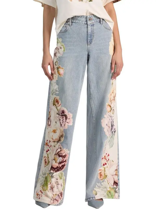 Alice + Olivia Floral Appliqué Baggy Jeans - Sierra Vintage/multi
