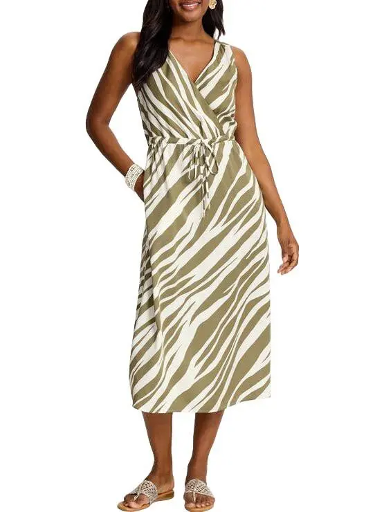 Tommy Bahama Zebra Print Satin Wrap Midi Dress - Sea Clay