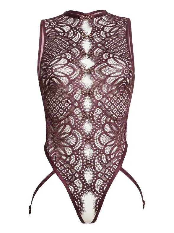 DREAMGIRL Lace Teddy With Garter Straps - Cherry