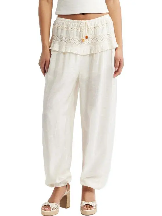 KITTENISH Lace Detail Joggers - Egret