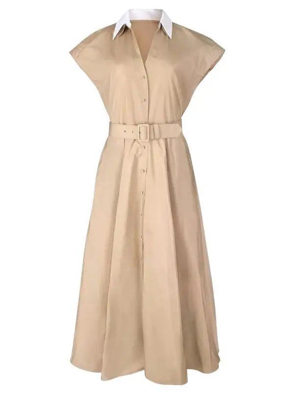 SARA ROKA Cheri Belted Shirt Dress - Neutrals