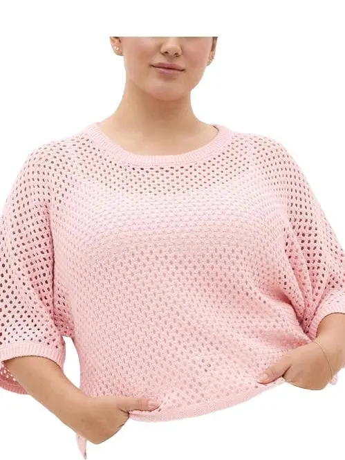 City Chic Open Stitch Crewneck Sweater - Peachy