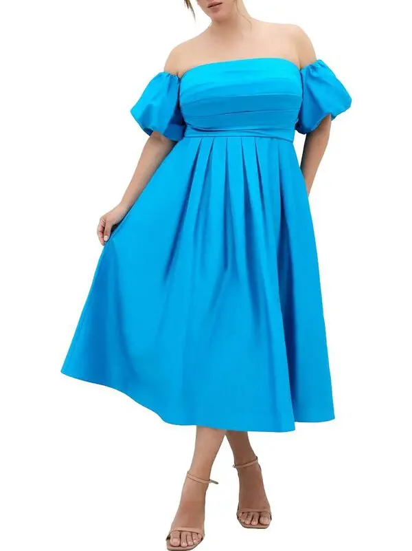City Chic Rosalee Off-the-shoulder Midi Dress - Azure