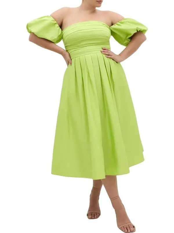 City Chic Rosalee Off-the-shoulder Midi Dress - Pistachio