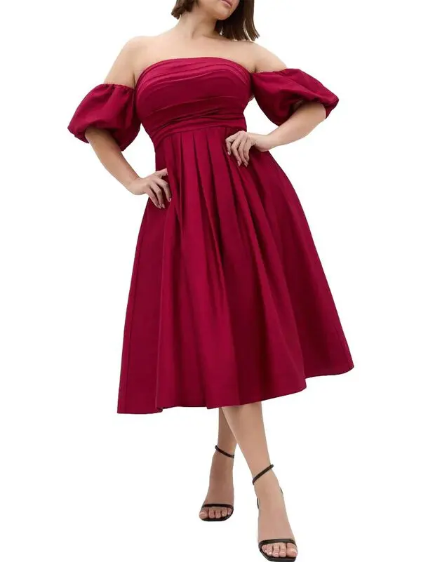 City Chic Rosalee Off-the-shoulder Midi Dress - Raspberry