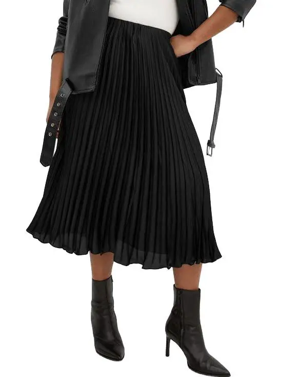 City Chic Pleated Midi Skirt - Black
