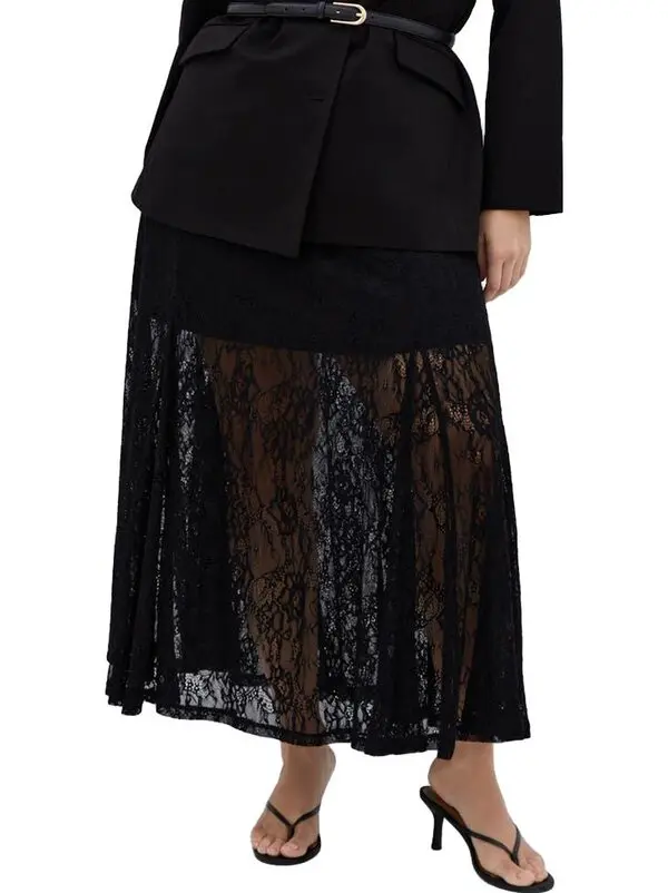 City Chic Lace Maxi Skirt - Black
