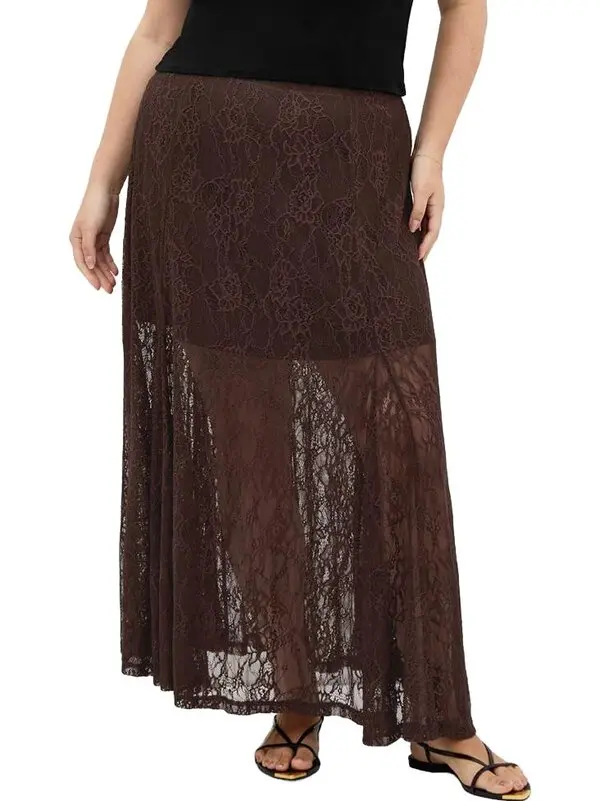 City Chic Lace Maxi Skirt - Chocolate