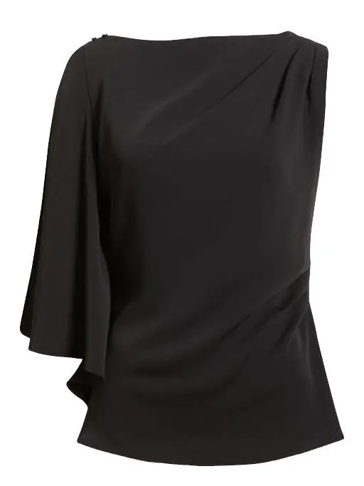 Nordstrom Split Sleeve Wool-blend Crepe Top - Black