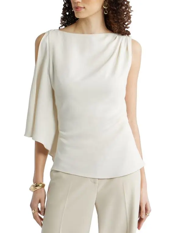 Nordstrom Split Sleeve Wool-blend Crepe Top - Ivory Tofu