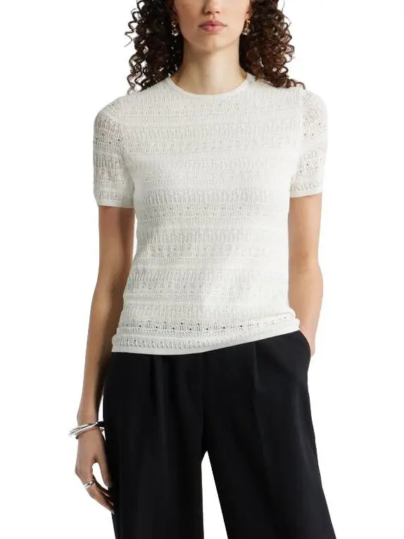 Nordstrom Pointelle Knit Crewneck Sweater - Ivory Tofu
