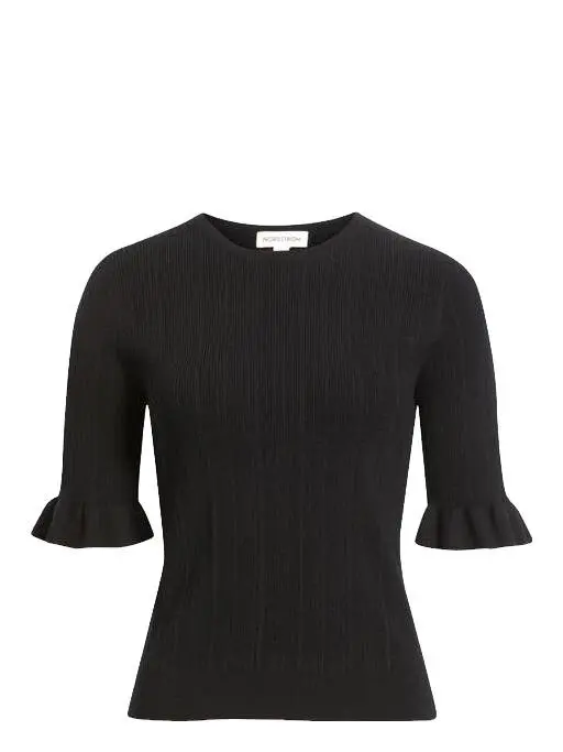 Nordstrom Pointelle Crewneck Sweater - Black