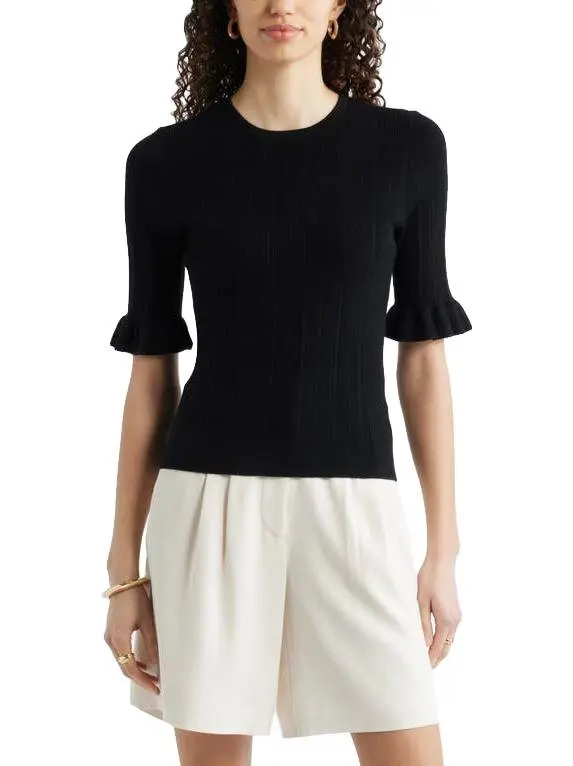 Nordstrom Pointelle Crewneck Sweater - Black