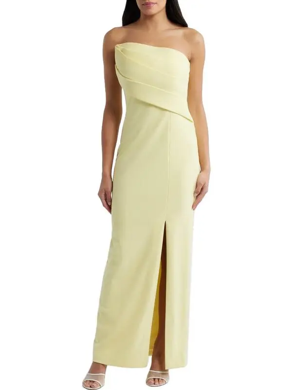 Vince Camuto Origami Pleated Strapless Column Gown - Buttercup