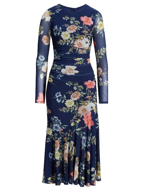 Vince Camuto Floral Long Sleeve Body-con Dress - Navy Multi
