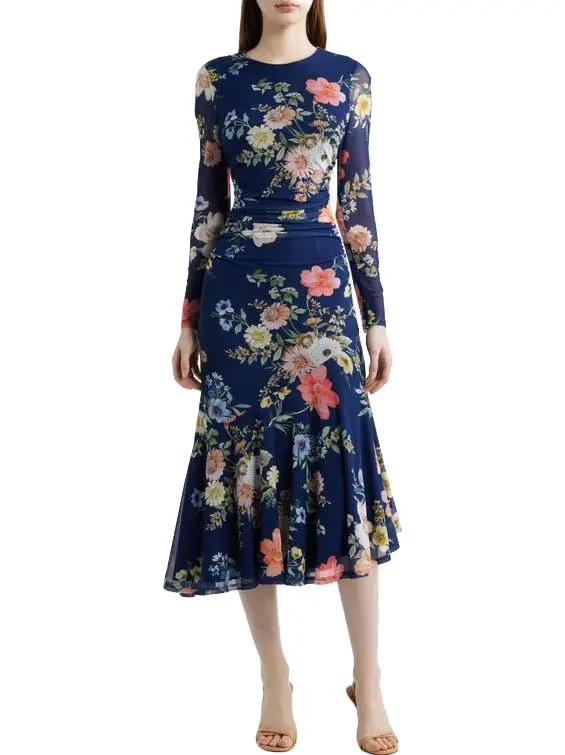 Vince Camuto Floral Long Sleeve Body-con Dress - Navy Multi