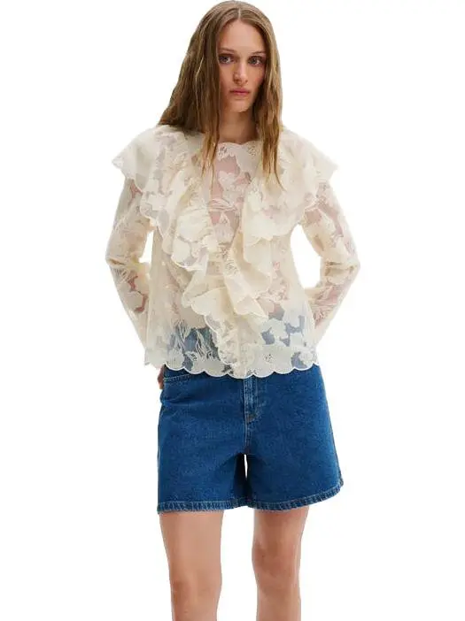 MALINA Sansa Ruffled Lace Blouse - Vanilla
