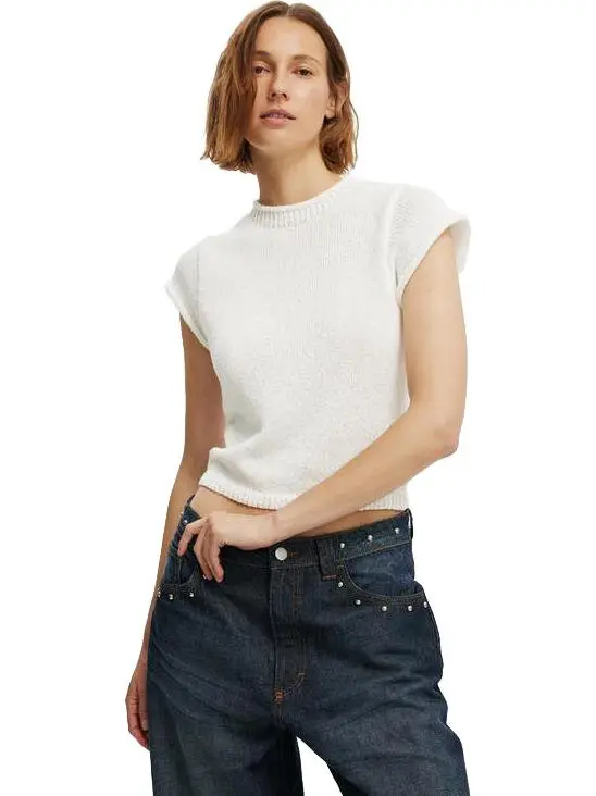 COTTON ON Textured Knit Cropped Top - Porcelain