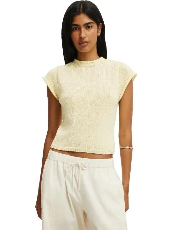 COTTON ON Textured Knit Cropped Top - Vanilla Glow
