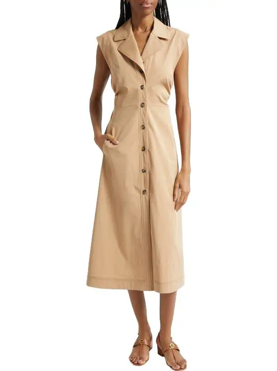 Veronica Beard Orla Linen Blend Maxi Shirtdress - Khaki