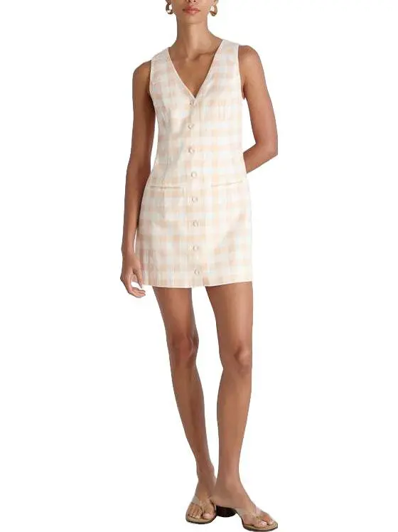 French Connection Aspen Gingham Linen Blend Minidress - Seashell Ghingham