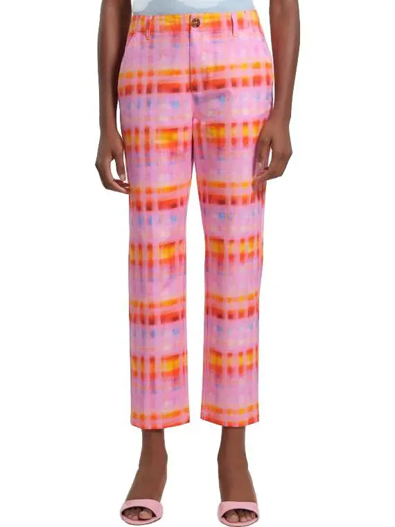 ISAAC MIZRAHI NEW YORK Slim Fit Ankle Cotton Pants - Pink Multi