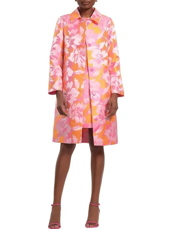 ISAAC MIZRAHI NEW YORK Floral Satin Brocade Jacket - Pink/orange