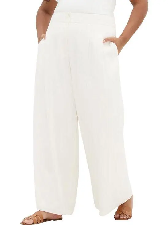 City Chic Wide Leg Linen-blend Pants - Ivory