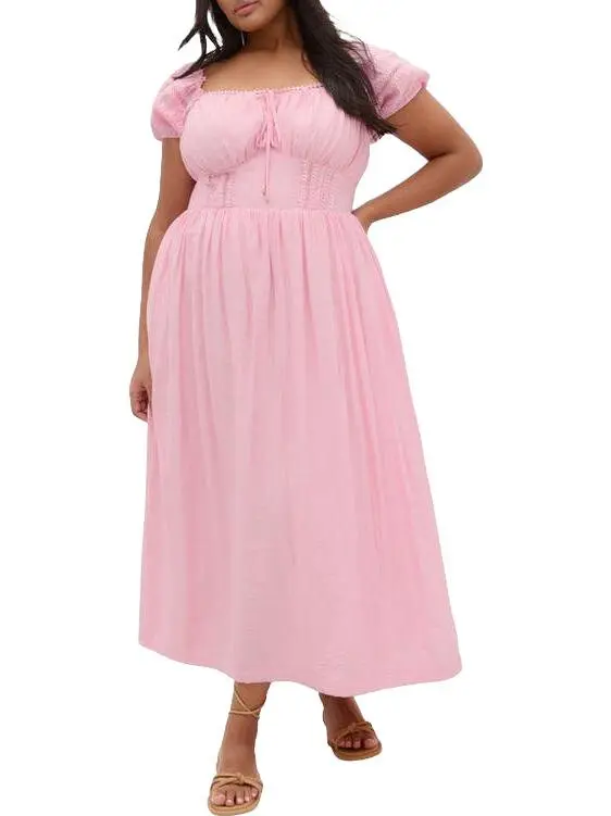 City Chic Ariella Crochet Trim Peasant Dress - Soft Pink
