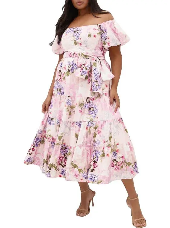 City Chic Aliyah Floral Print Midi Dress - Antique Bloom