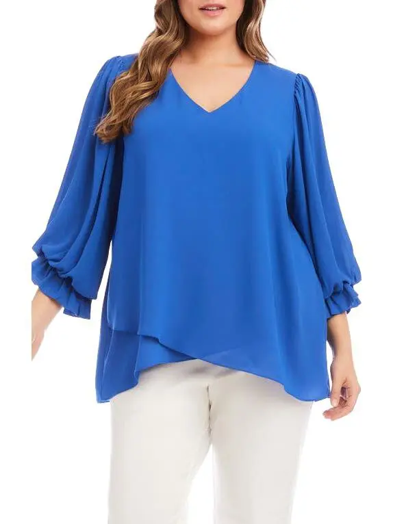 Karen Kane Asymmetric Hem Balloon Sleeve Top - French Blue