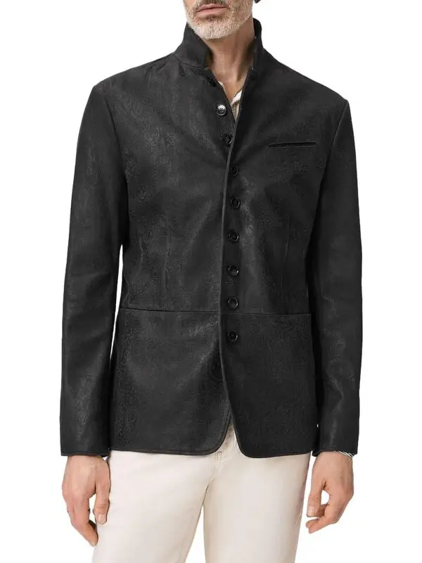 John Varvatos Woodward Tooled Paisley Goat Suede Jacket - Charcoal