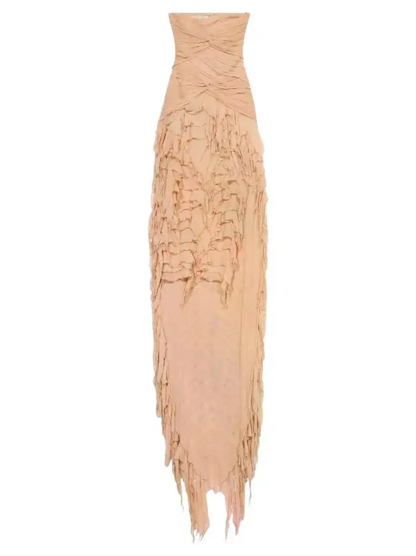 Blumarine Ruched Ruffled Maxi Dress - Neutrals