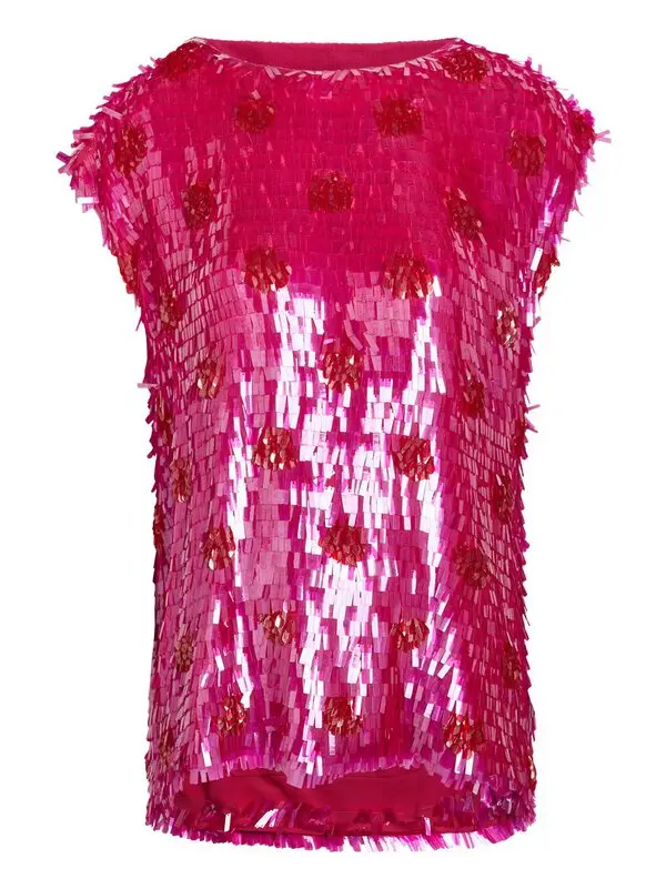 Dries Van Noten Sequin-embellished Silk Top - Fuchsia