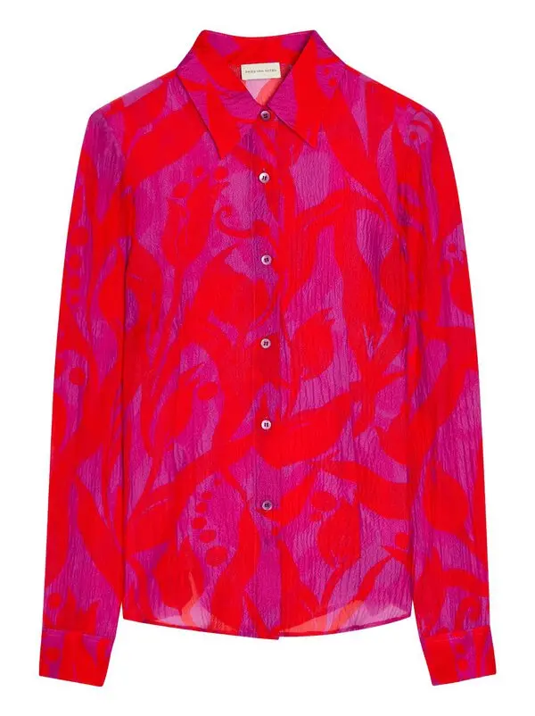 Dries Van Noten Printed Silk Shirt - Fuchsia