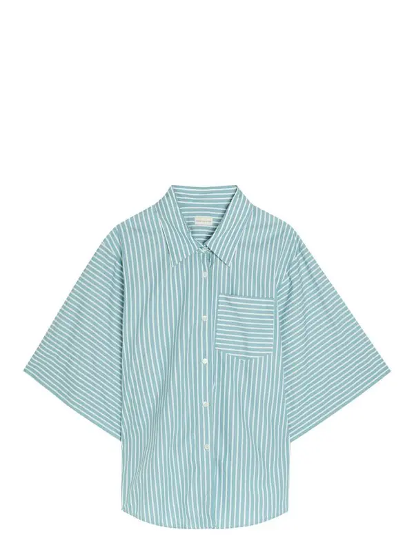 Dries Van Noten Clea Striped Cotton And Silk-blend Shirt - Aqua