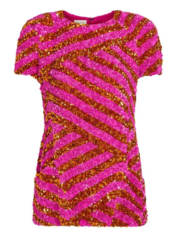 Dries Van Noten Conelly Embellished Woven Top - Fuchsia